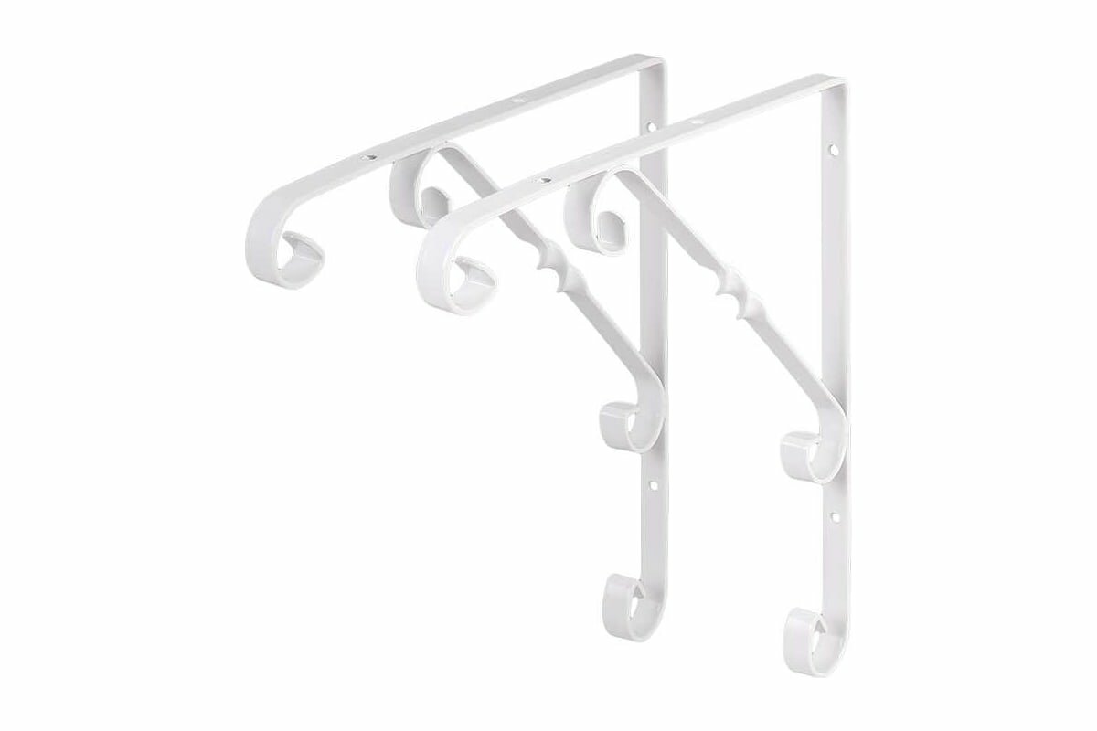 Larvij Кронштейны/Держатель/Крепежи/Уголки для полки 2 шт. "Орнаментал" / 2020 см/ нагрузка до 21 кг./цвет , белый L7408WHх2