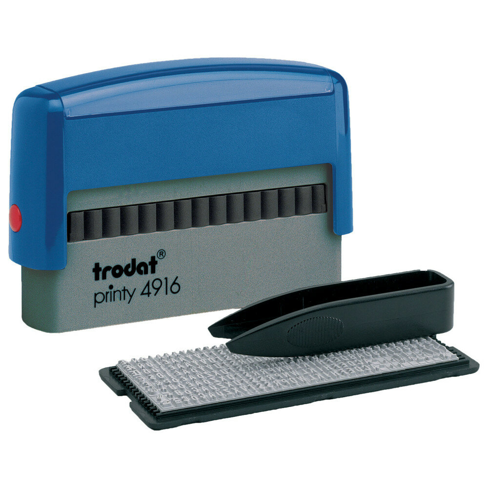 Штамп самонаборный 2-строчный, размер оттиска 70х10 мм, синий без рамки, TRODAT 4916DB, кассы В комплекте, 32912