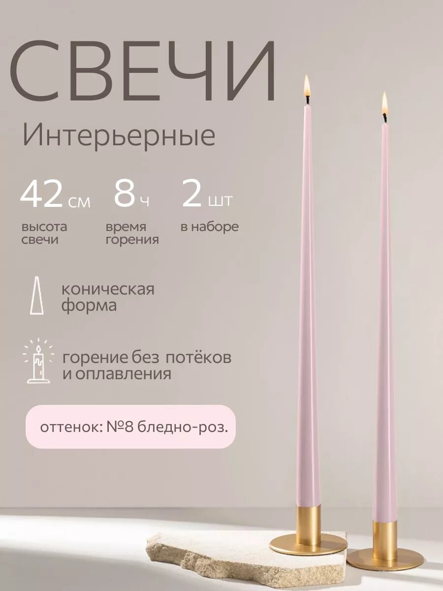 Свечи восковые длинные интерьерные набор 2 шт 42 см
