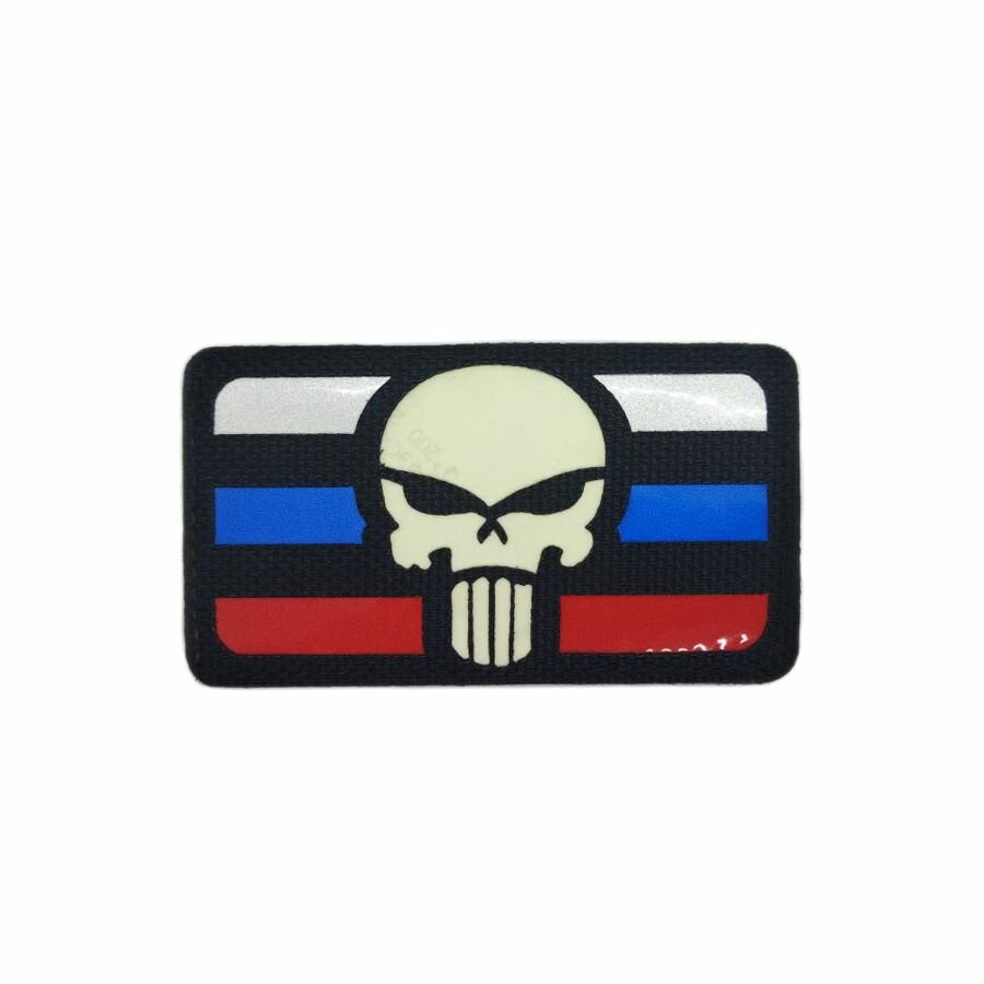 Нашивка патч Punisher флаг РФ 5*9см Black/Светящийся люминисцент, П066