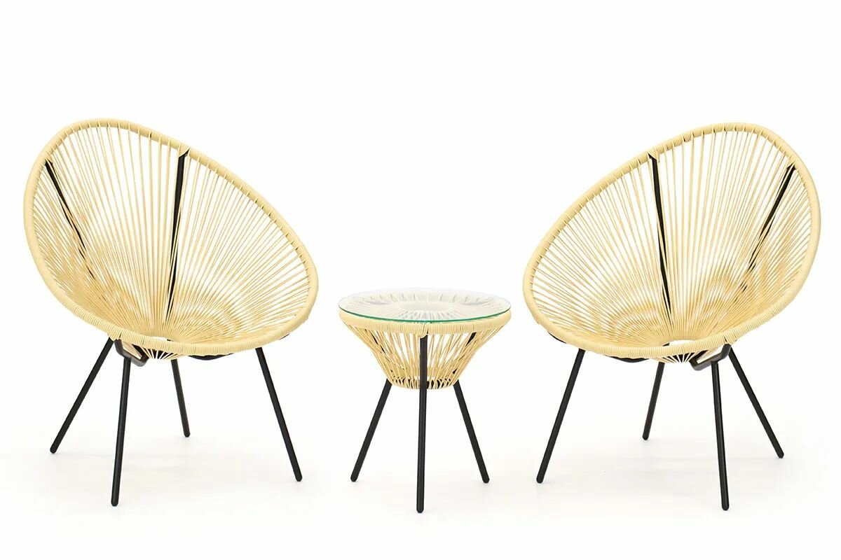 Комплект плетеной мебели KORNERA "Акапулько" на 2 персоны, каркас черный, искусственный ротанг бежевый