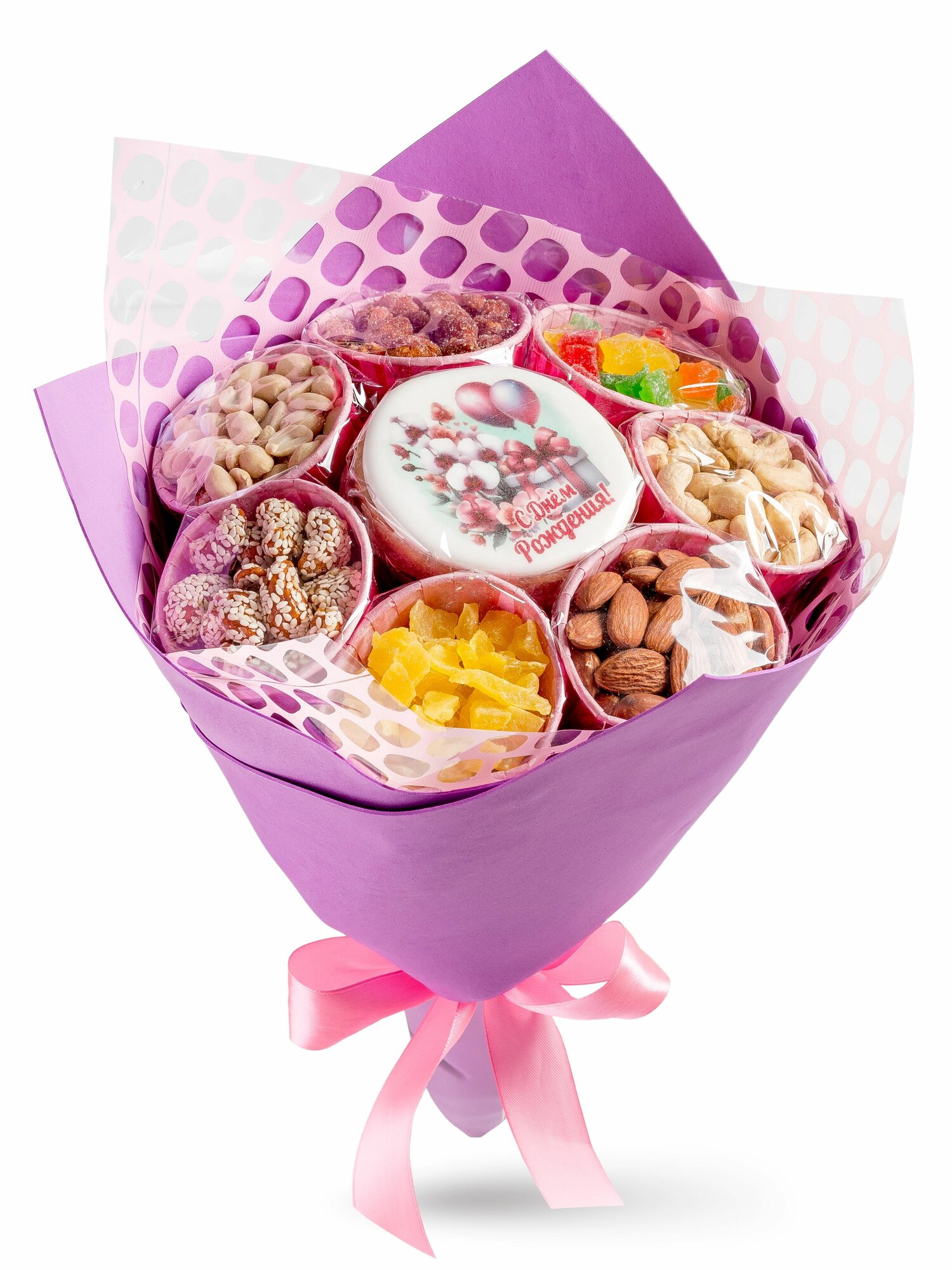 Букет из орехов, цукатов и сладостей "Первая улыбка", 510 гр (С Днем Рождения)