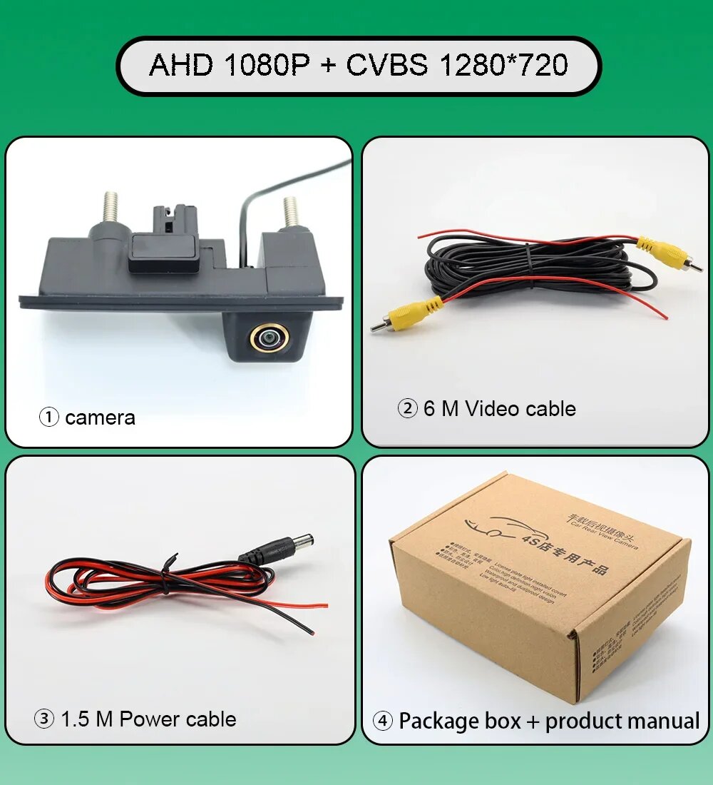 AHD 1080P 170 ° Золотая камера заднего вида «рыбий глаз» с ручкой багажника для AHD 1080P-CVBS