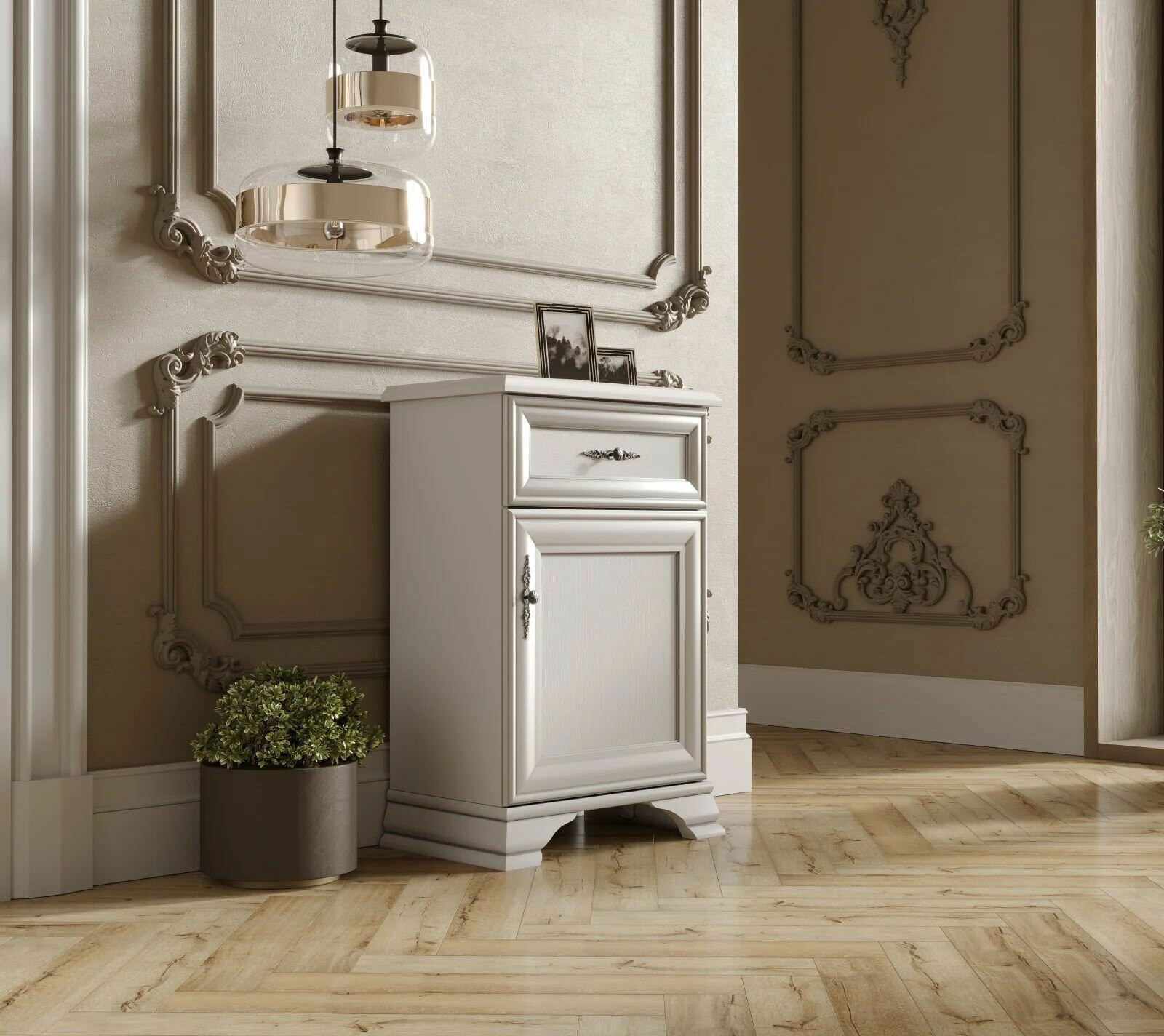 Тумба кентаки KOM1D1S/P белая, напольная с ящиками и полкой