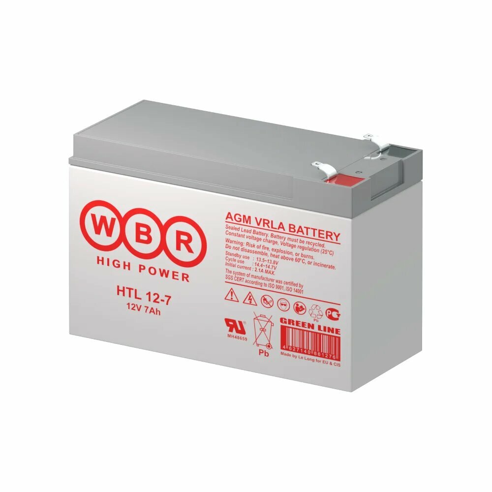Аккумуляторная батарея WBR HTL12-7, 12В, 7Ач, AGM, герметичная, срок службы 15 лет