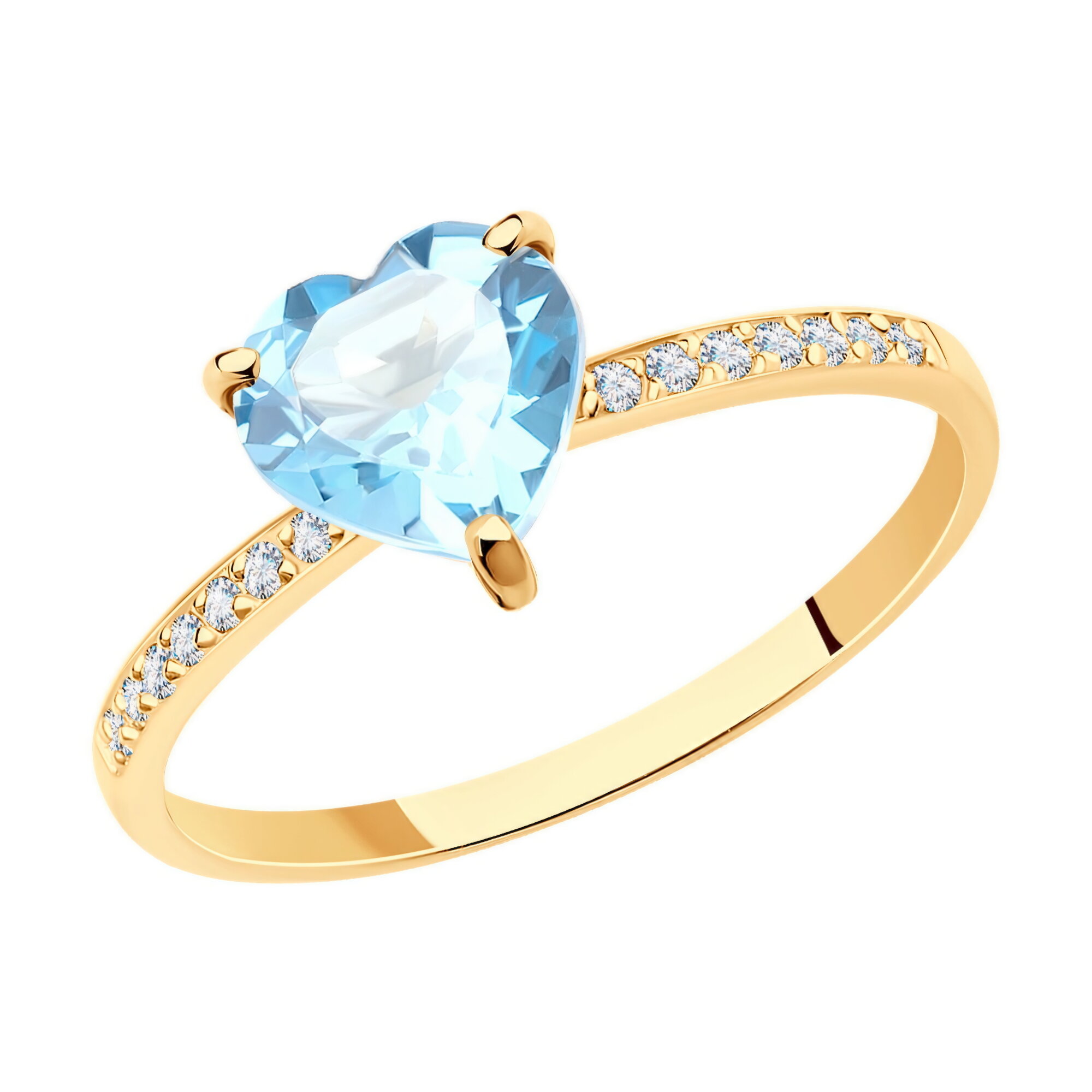 Кольцо, красное золото, 585 проба, топаз, фианит