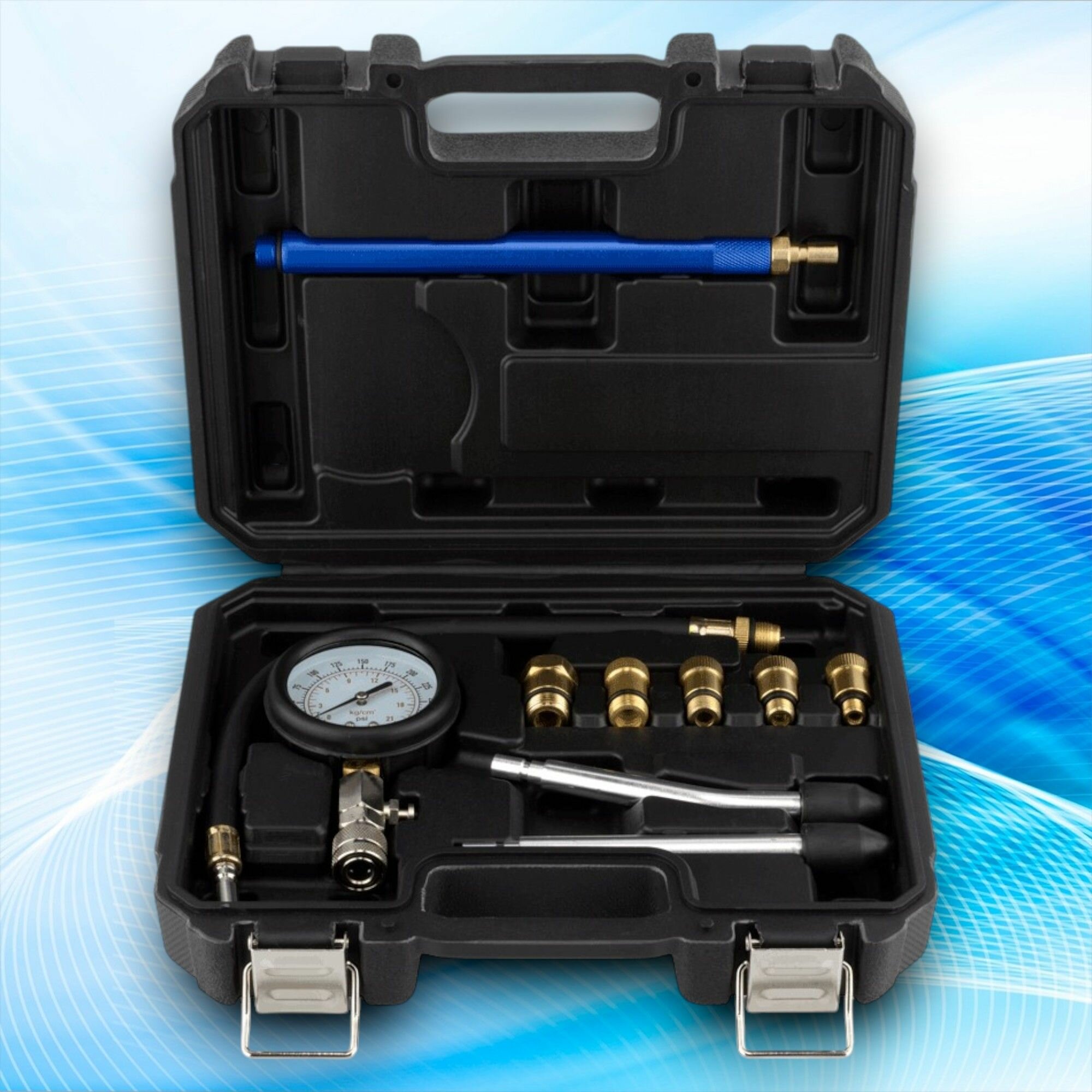 Компрессометр (АвтоDело) бензин (универсальный 10 предметов, с удлинителем 190мм) (28256)