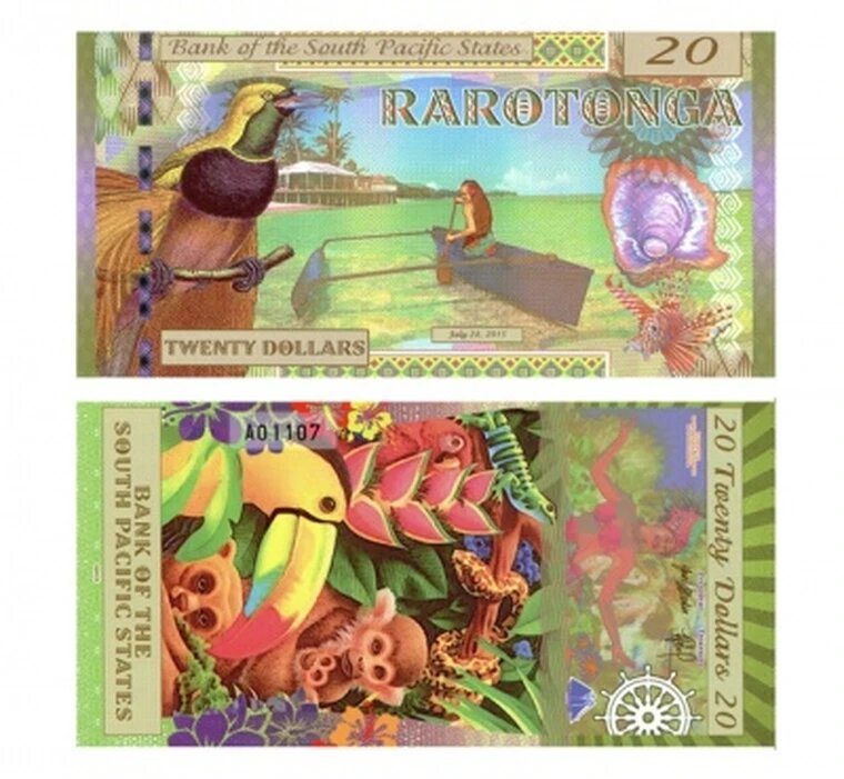 20 долларов 2015 Rarotonga, Южно-Тихоокеанские государства, сувенирная копия, банкноты и купюры редкие коллекционные