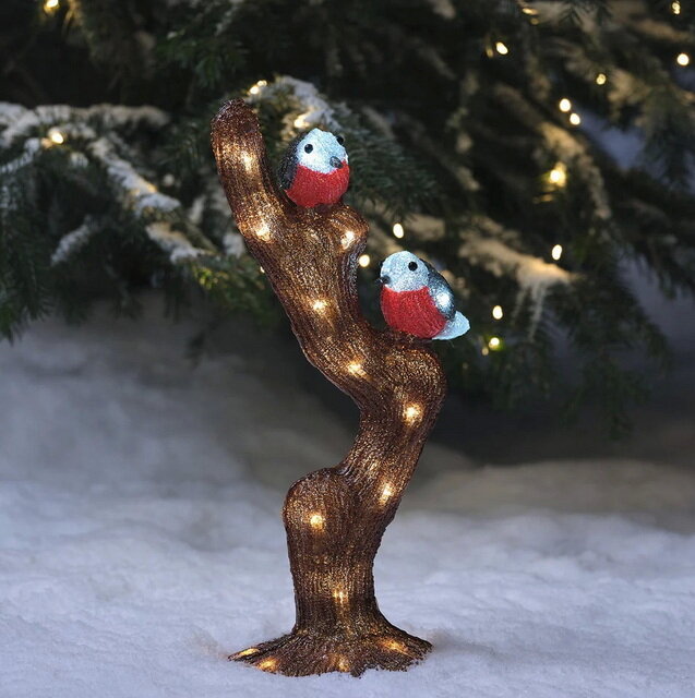 Светодиодная фигура Птички на Дереве 41 см, 30 холодных белых LED ламп, таймер, на батарейках, IP44, Koopman, AMC000030