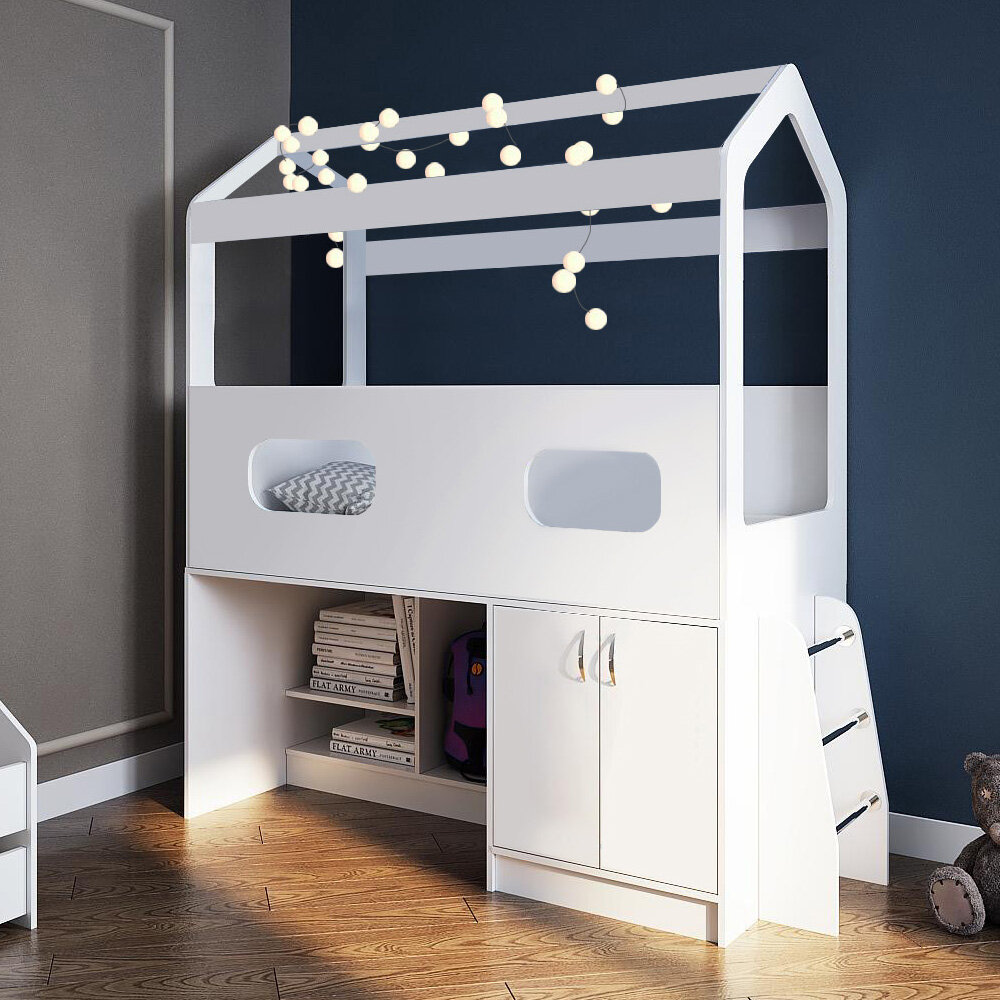 Кровать чердак ДС-12 Белый Белый