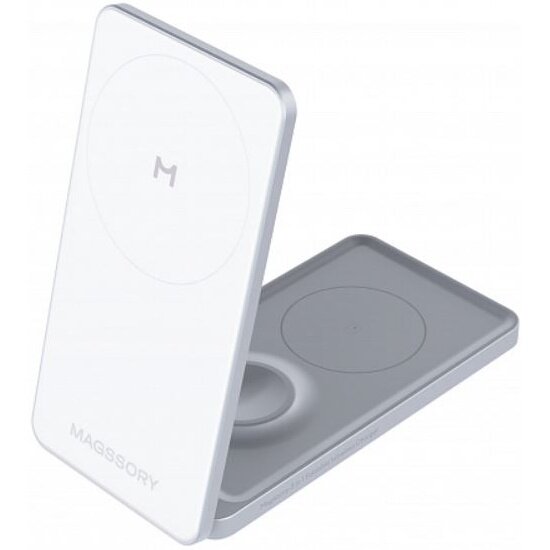 Беспроводное зарядное устройство Magssory WCH014s 15Вт Flip 3 в 1 для Apple, MagSafe, серебро