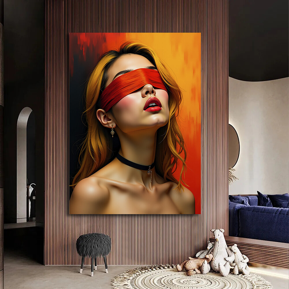 Картина на стену / Девушка загадка, эро повязка на лице, постер в интерьер / поп арт, 30х40 см.