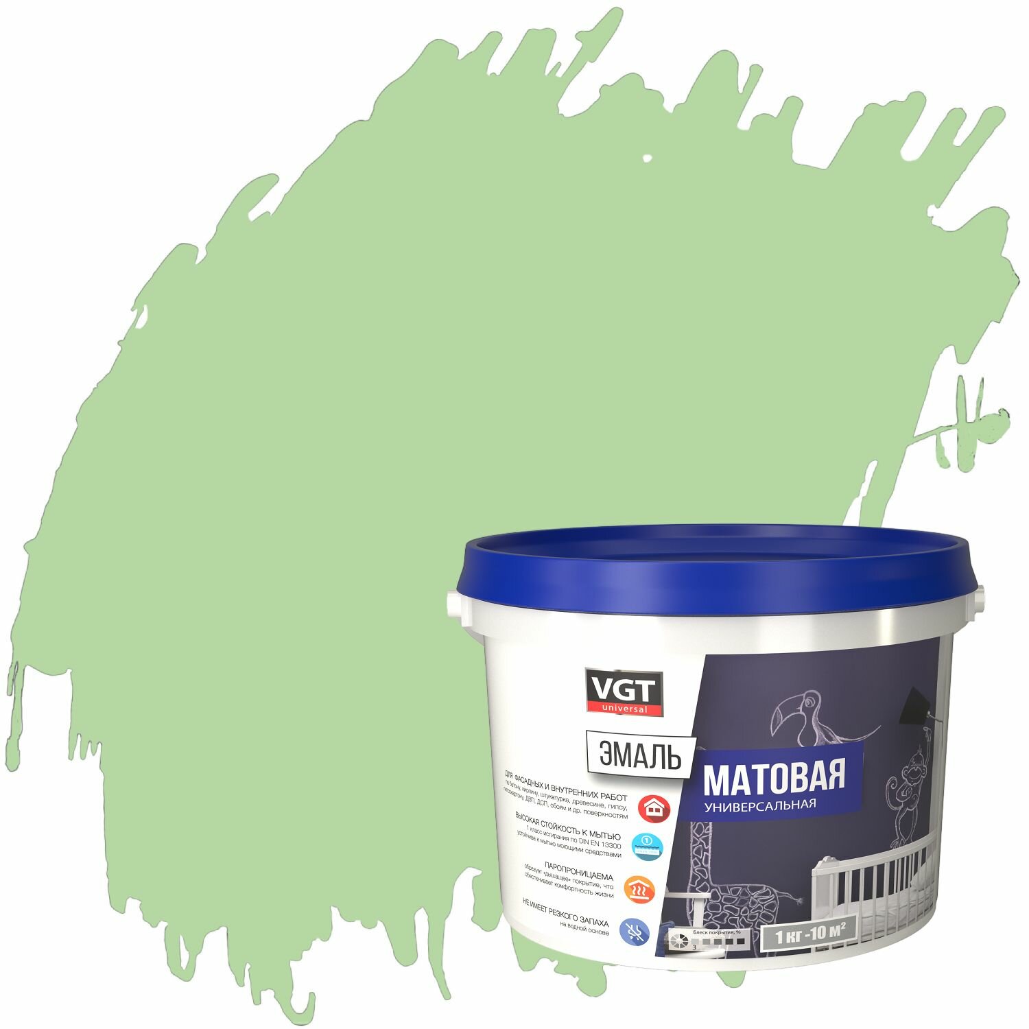 Эмаль универсальная матовая ВД-АК-1179 VGT (2,5кг) мятный RAL 6019