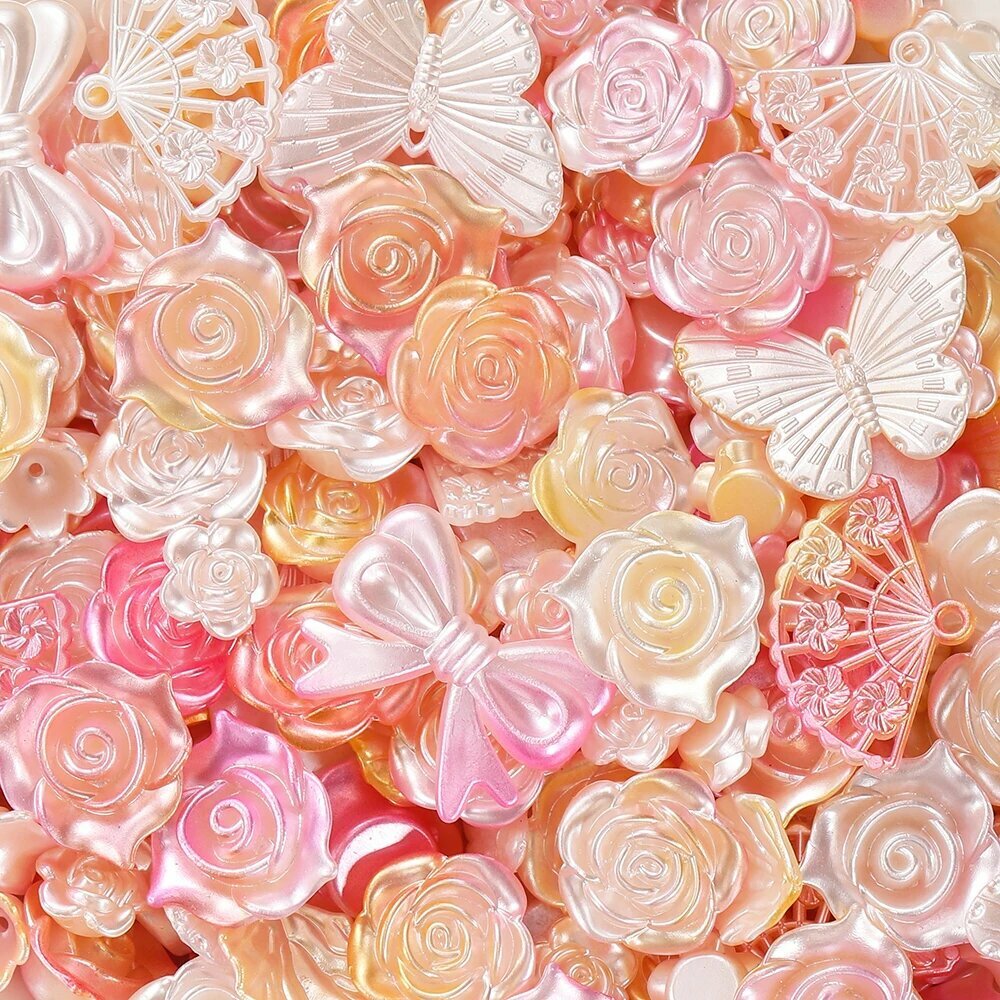 Акриловые бусины розовые, перламутровые бабочки, 30г, ABS Color 05