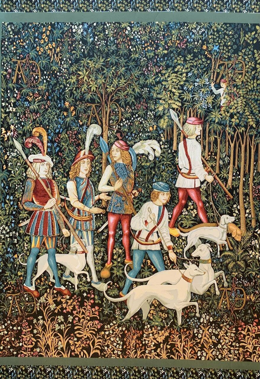 Гобелен, средневековый гобелен без рамы 148х105 см / У. Моррис "Охотники"