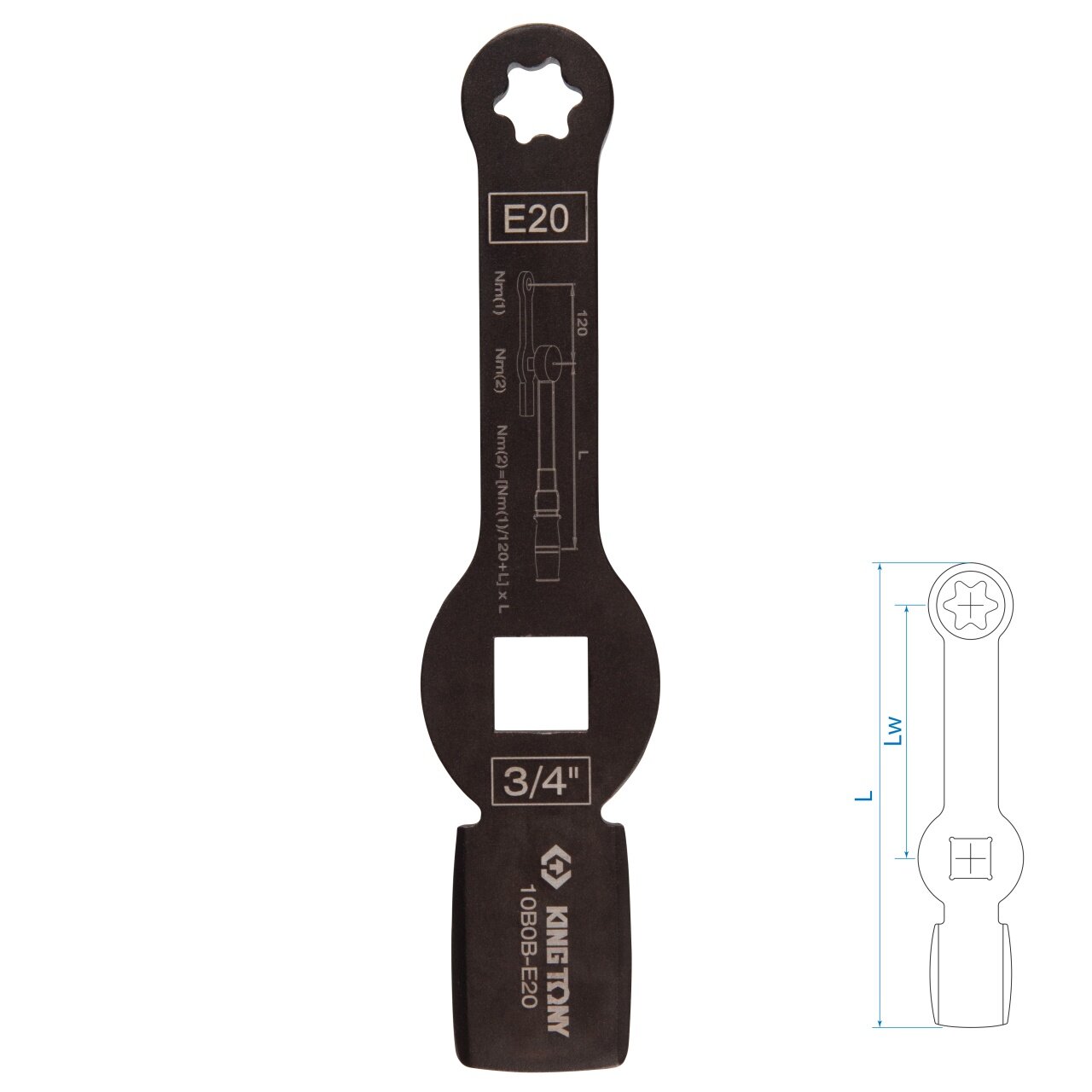Ключ для тормозных суппортов грузовых автомобилей E20, 3/4", ударный KING TONY 10B0B-E20