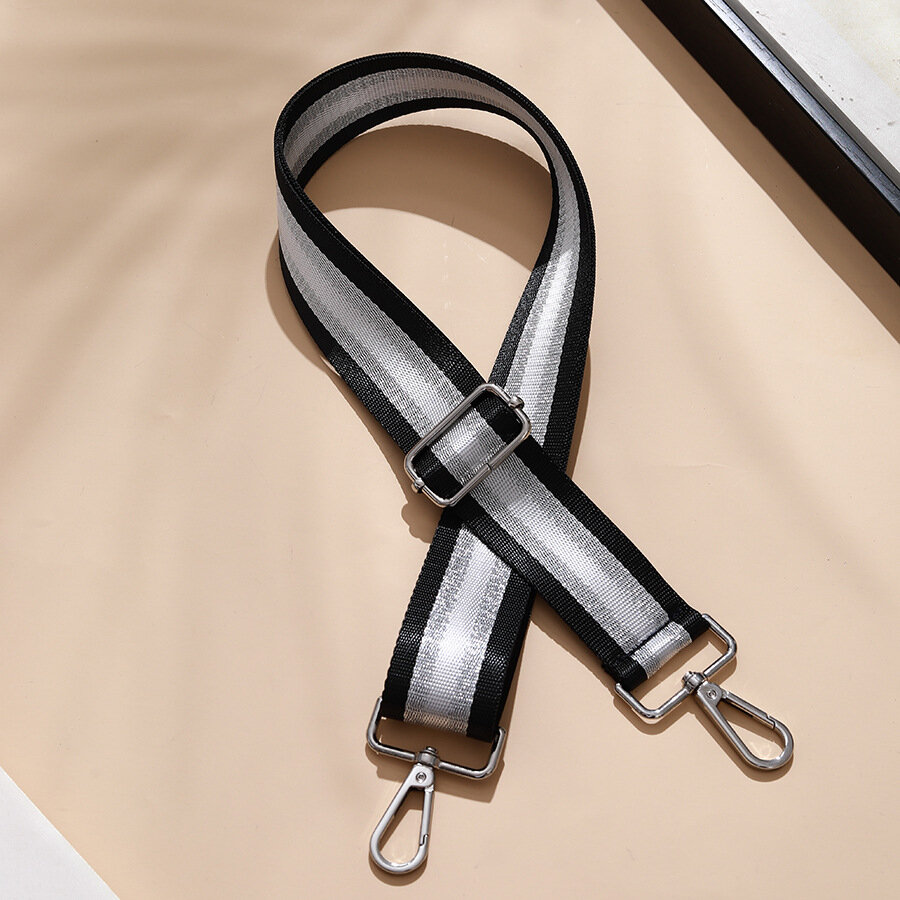 Плечевой ремень, для сумки, черный, серебристый, расширенный, регулируемый