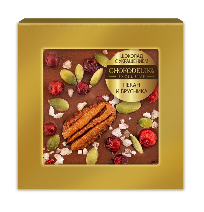 Шоколад молочный Пекан и брусника, 35 гр.