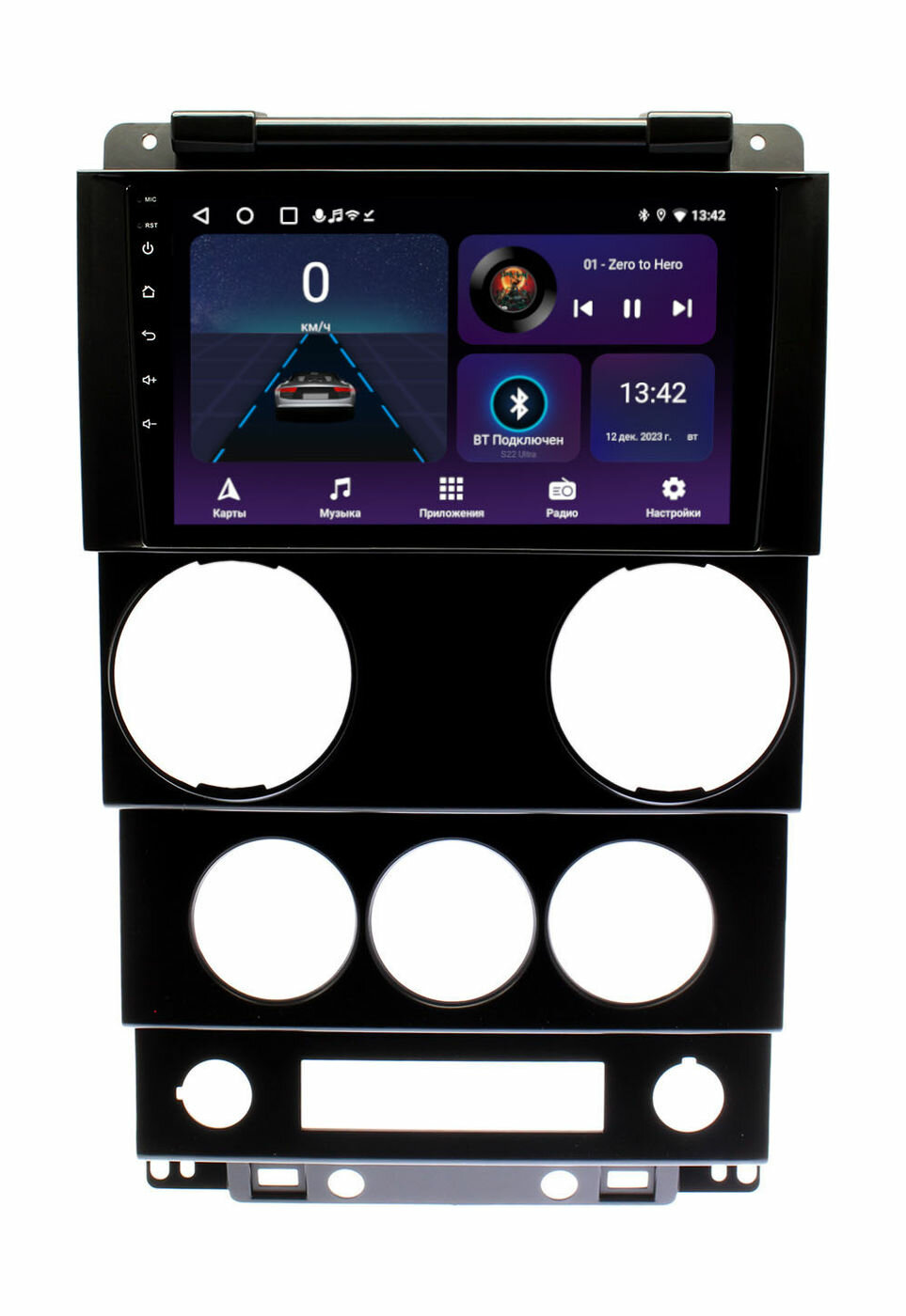 Магнитола Jeep Wrangler 2006 - 2010 (авто без электро-стеклоподъемников) / 9 дюймов, 2/64GB, 4 ядра, Wi-Fi, Android 9 / Wide Media