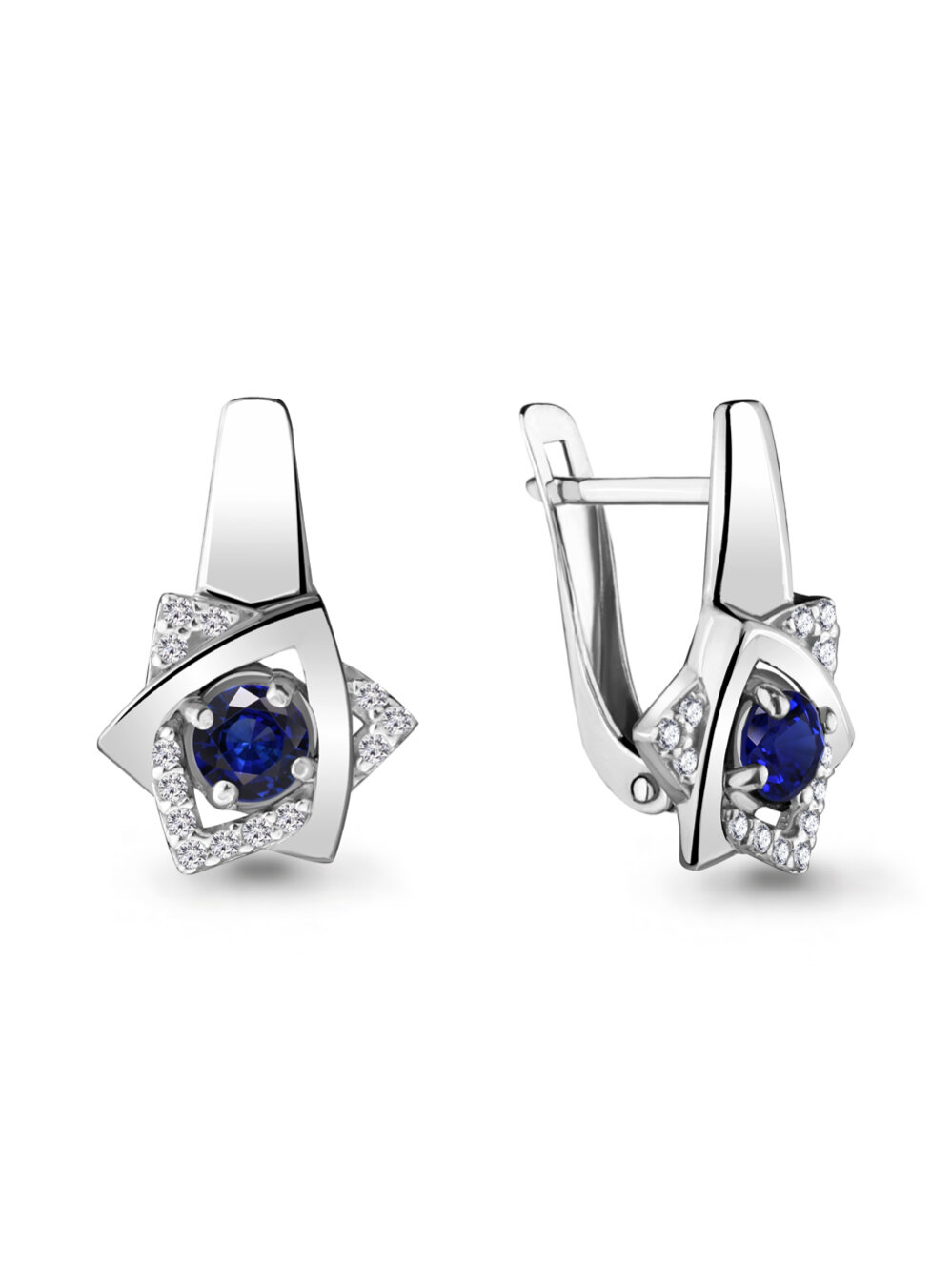 Серьги, серебро, 925 проба, фианит, сапфир синтетический