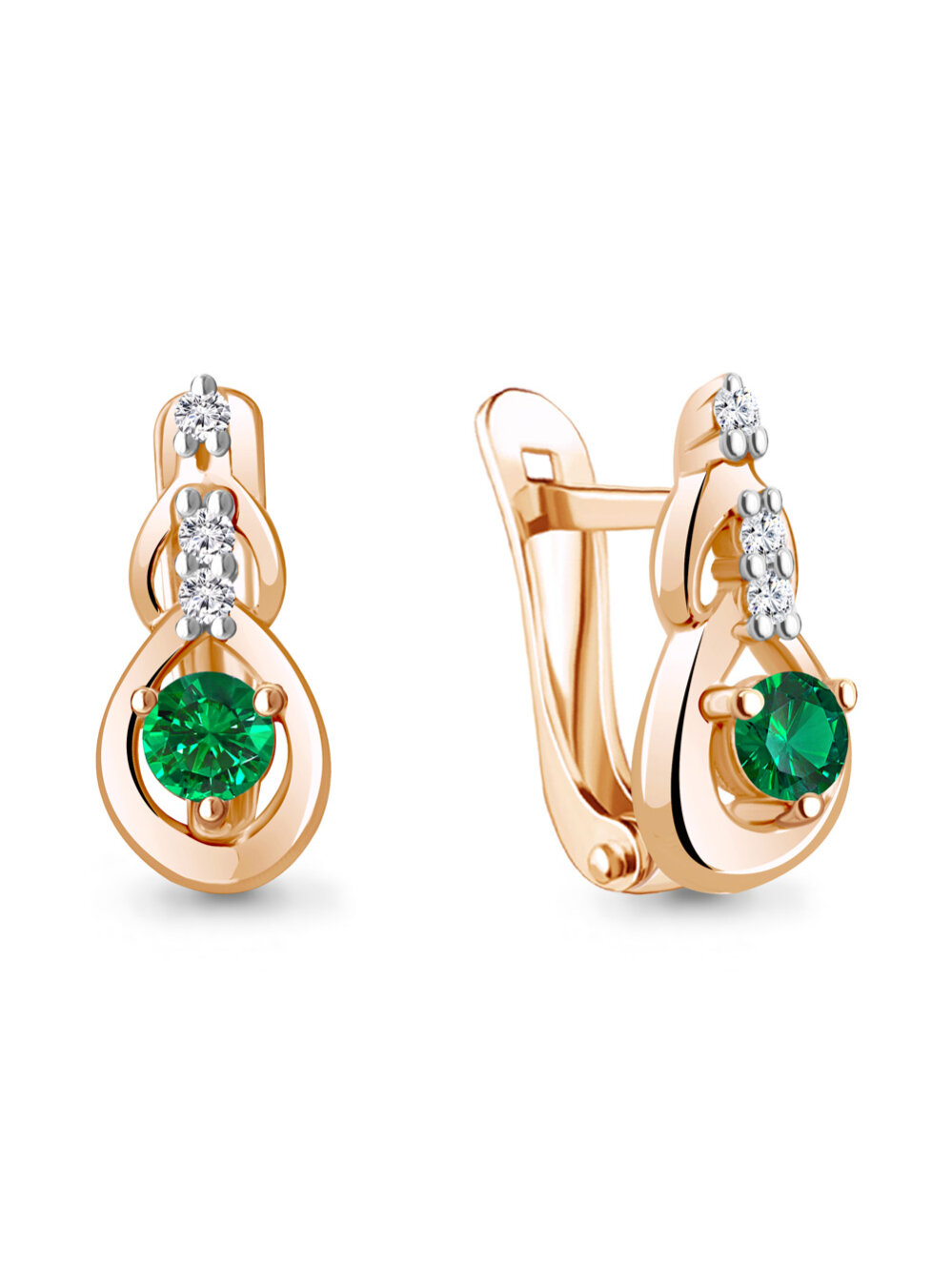 Серьги, серебро, 925 проба, фианит, изумруд синтетический