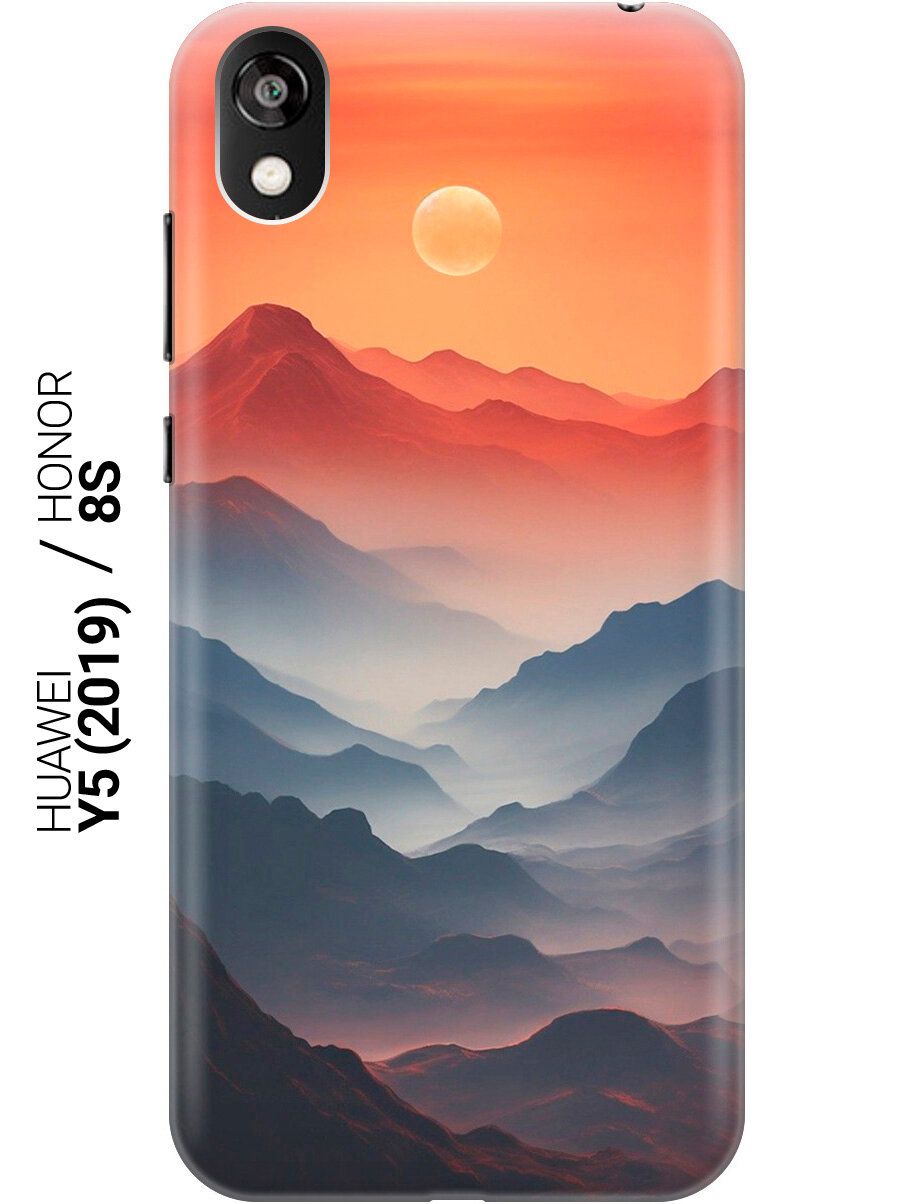 Силиконовый чехол на Honor 8S / Huawei Y5 (2019) с принтом "Луна над горами"