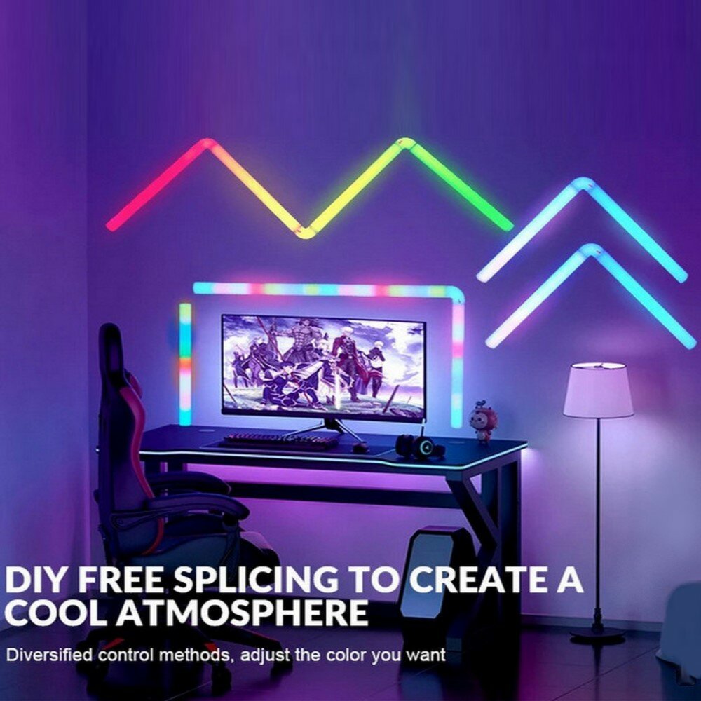 Светильник настенный модульный (8 прямых модулей + 4 угловых), умная RGB панель, неоновые лампы со светомузыкой