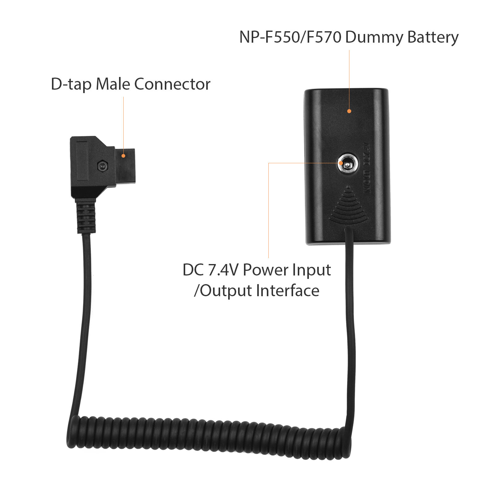 Адаптер-соединитель для фиктивной батареи D-Tap to NP-F550 F570 с входом/выходом постоянного тока 7,4 В для светодиодных ламп видеомониторов