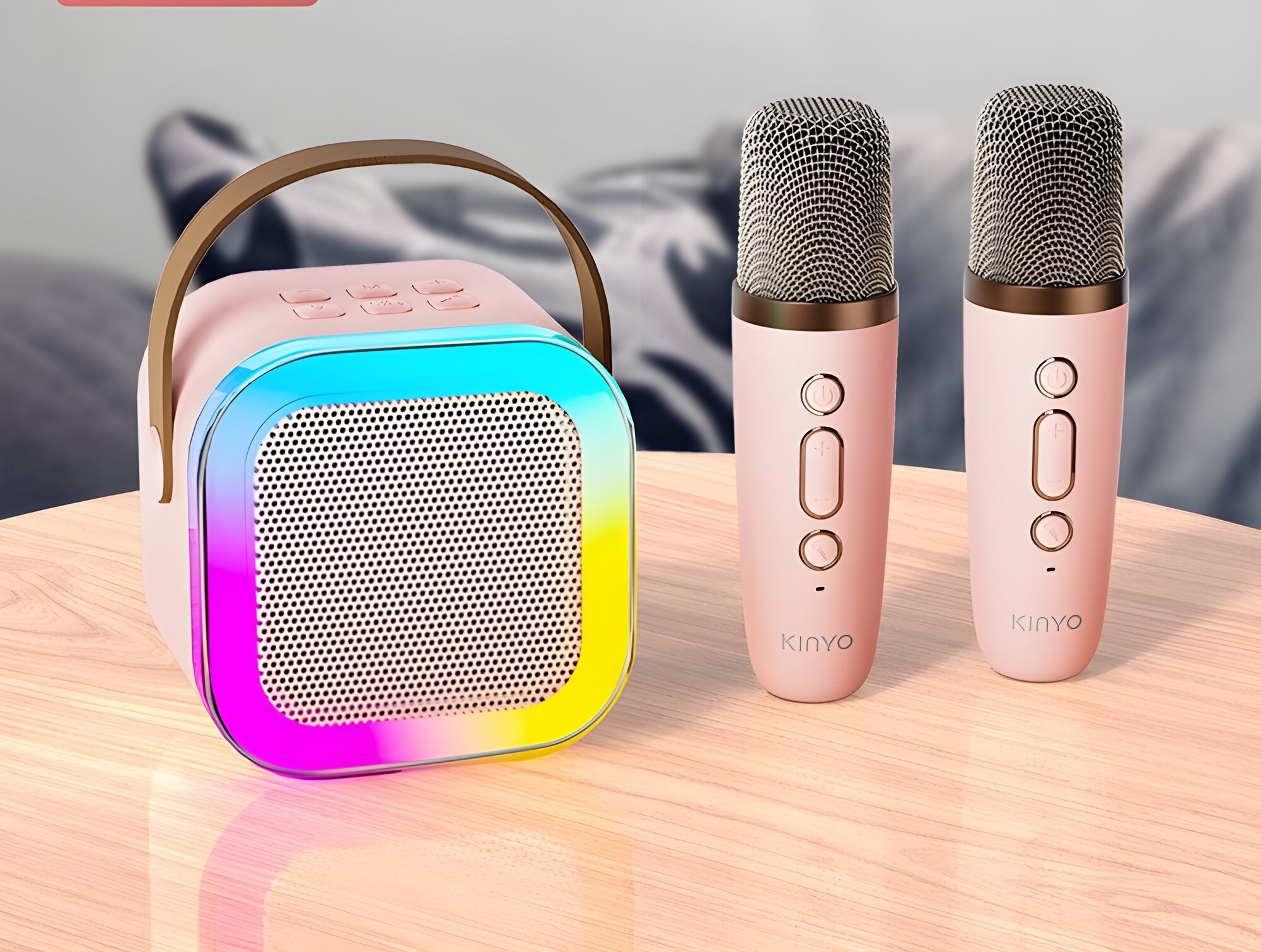 Беспроводной микрофон Jinyun k12, для караоке, Bluetooth, розовый