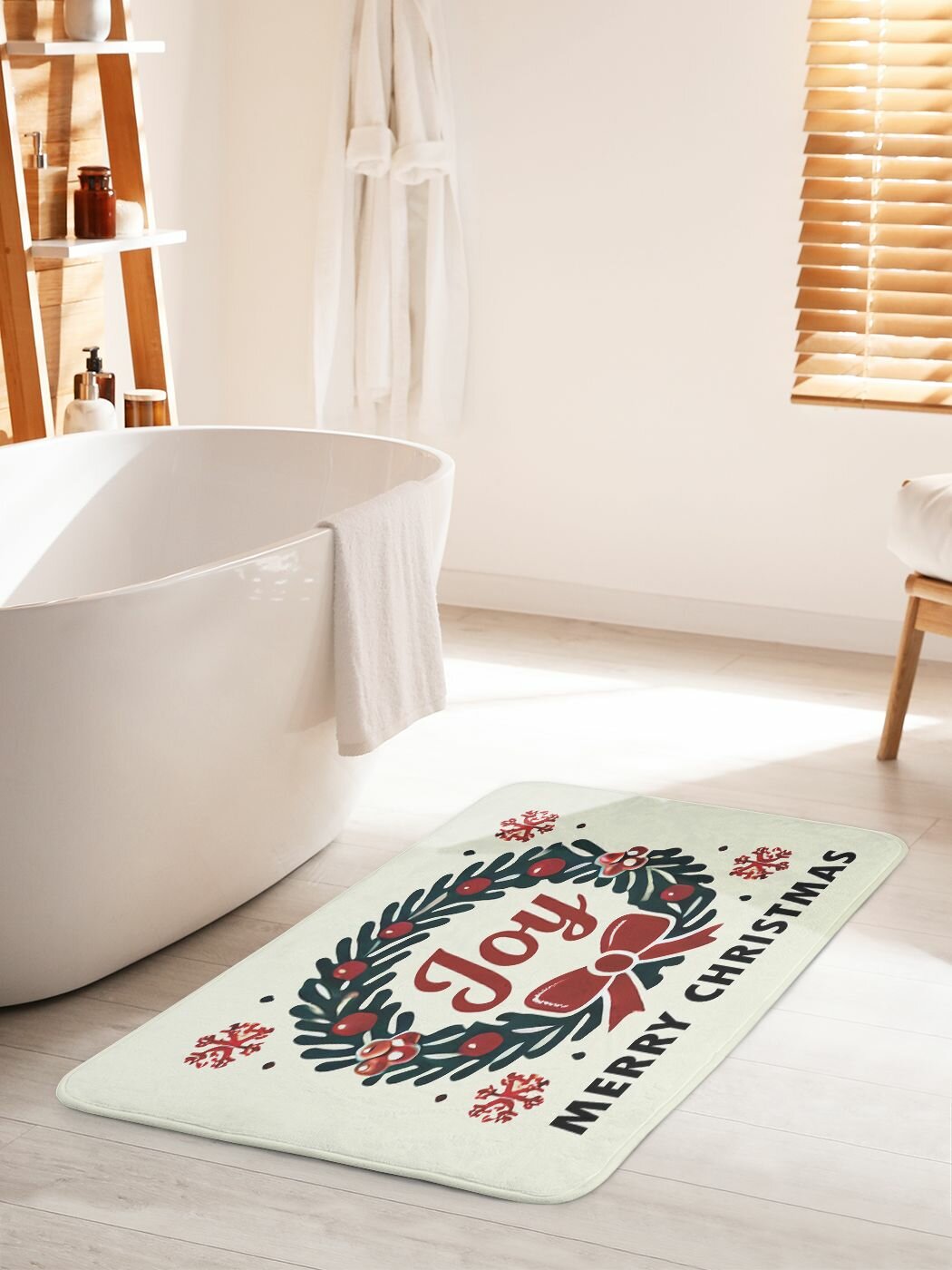 Коврик для ванной комнаты и туалета противоскользящий "Рождественский венок" 60х100 см, JoyArty, серия Новый год