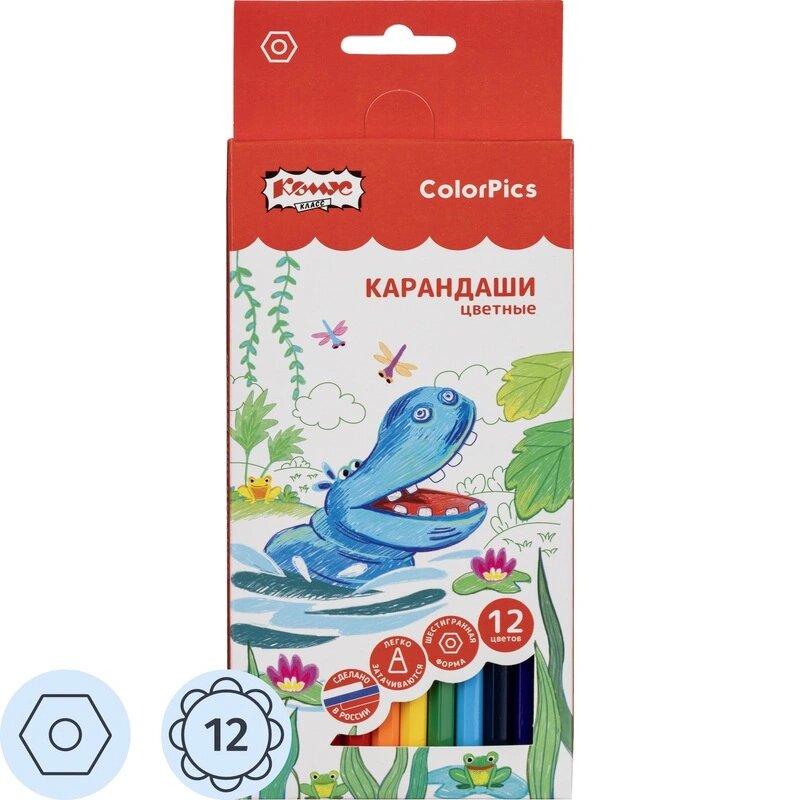 Карандаши цветные 12цветов Комус Класс ColorPics, шестигранные