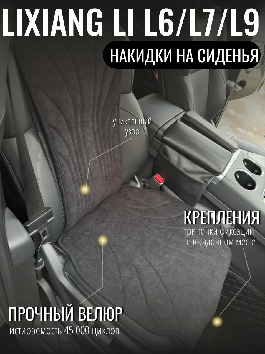 Накидки на сиденья автомобиля LiXiang Li L9 передний ряд/ Li L7/ Li L6/ чехлы на сидения Ли 7/ Ли 9/ Ли 6/ автомобильные чехлы из алькантары
