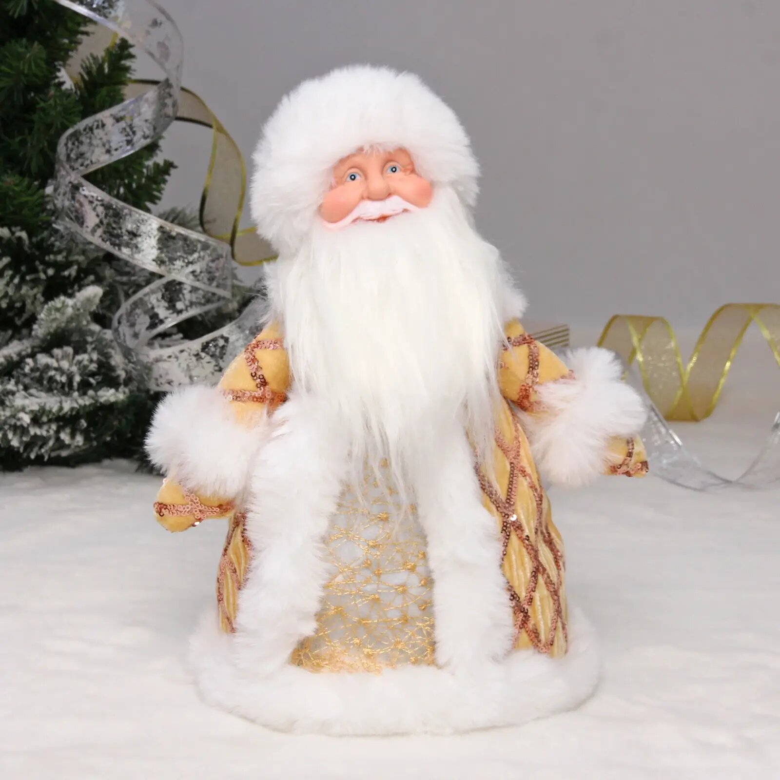 Фигура Деда Мороза «Куча подарков» 30см, золотая шубка, текстиль и пластик