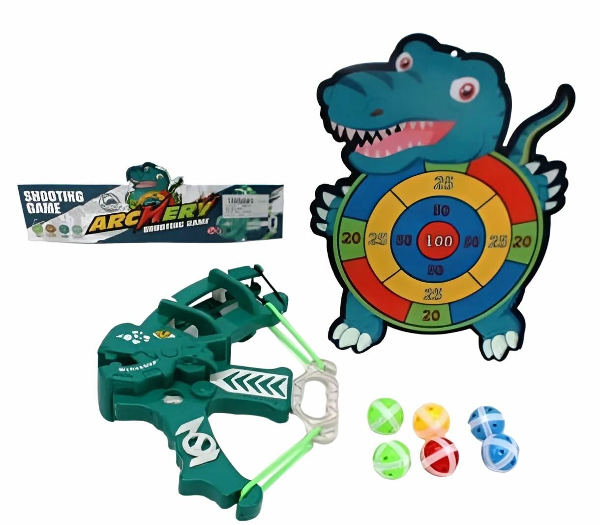 Игровой набор "Тир" Dinosaur, фигурная мишень, мяч-6 штук, арбалет