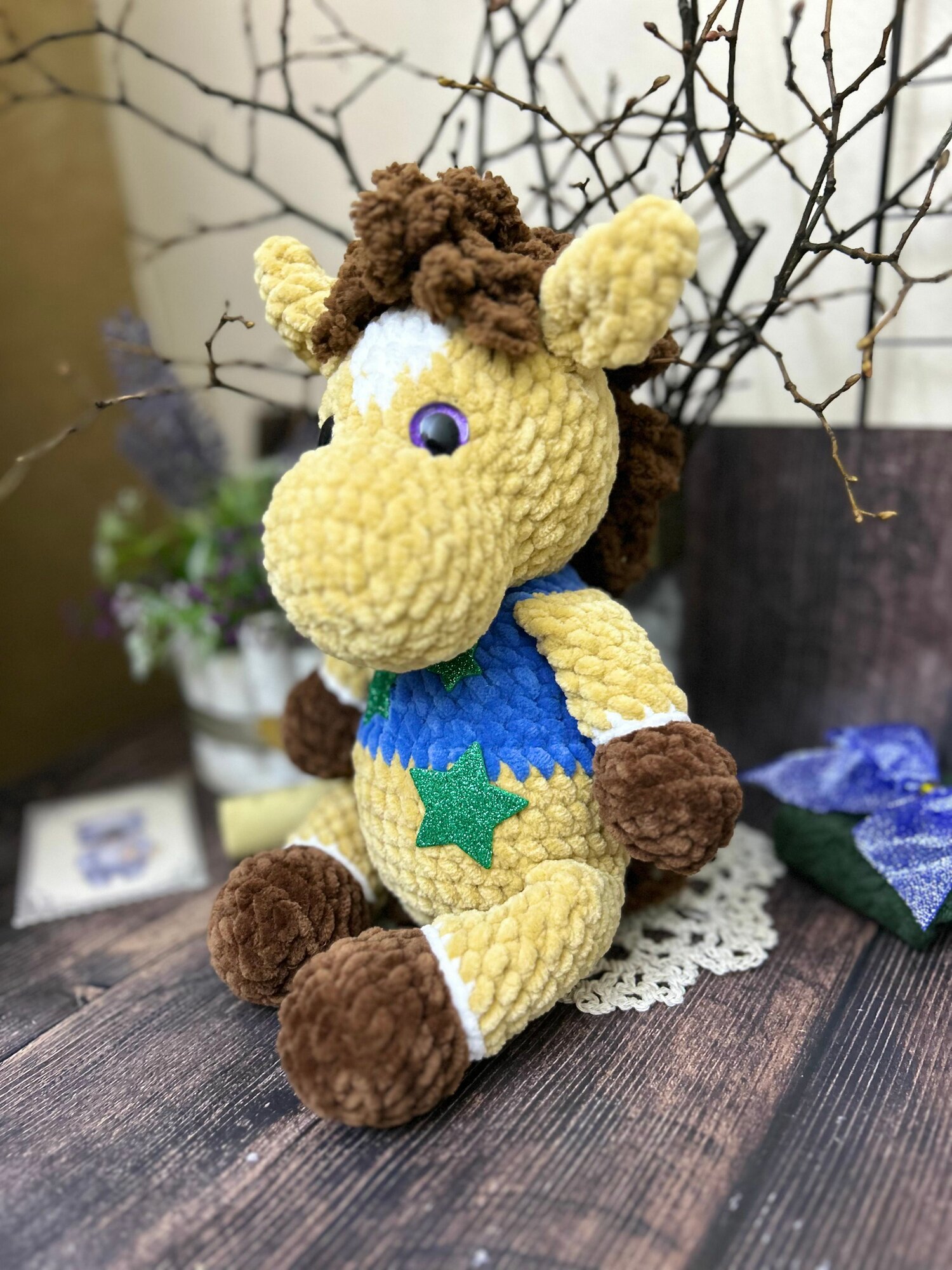 Вязаная лошадка игрушка ручной работы. Символ года