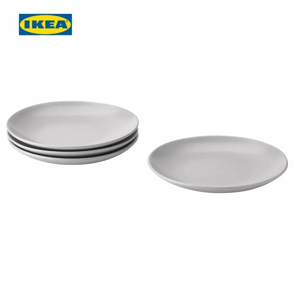 IKEA Тарелка 20 см 4 шт светло-серый