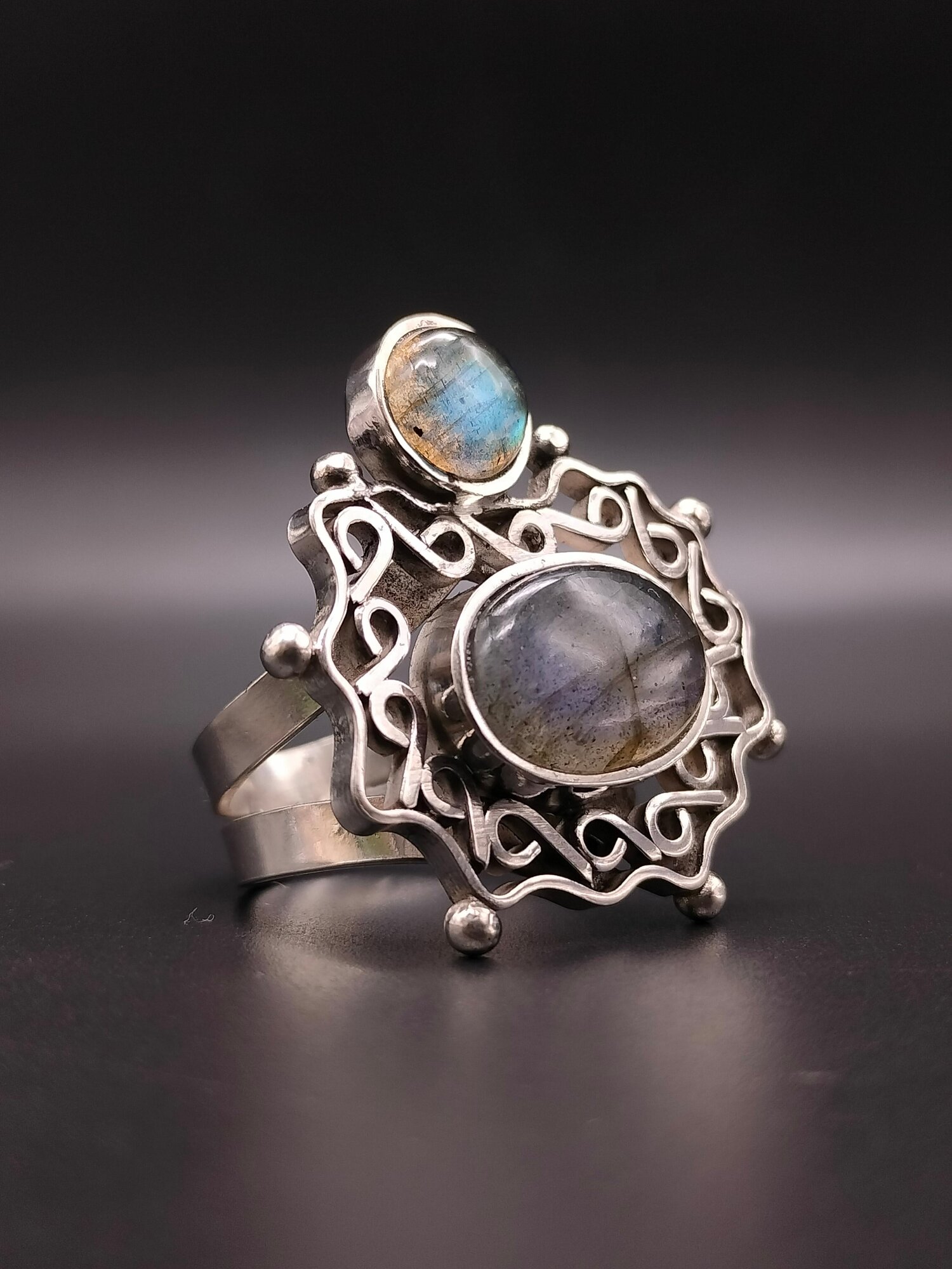 Перстень, серебро, 925 проба, лабрадорит