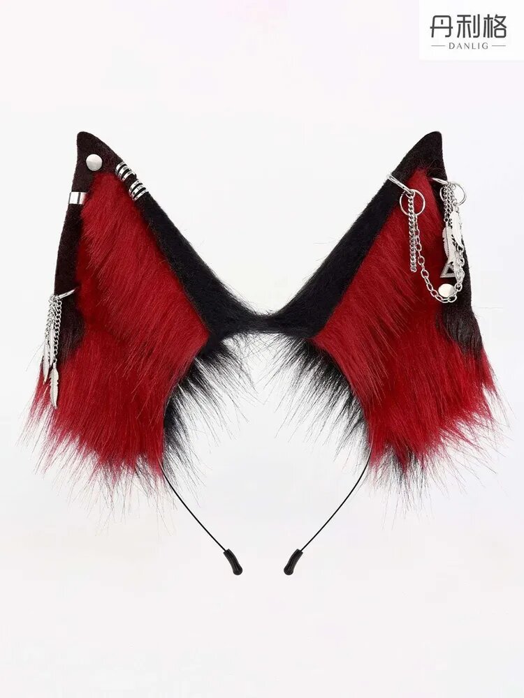 Ободок аниме косплей Ушки лисы красные черные аксессуар для косплея