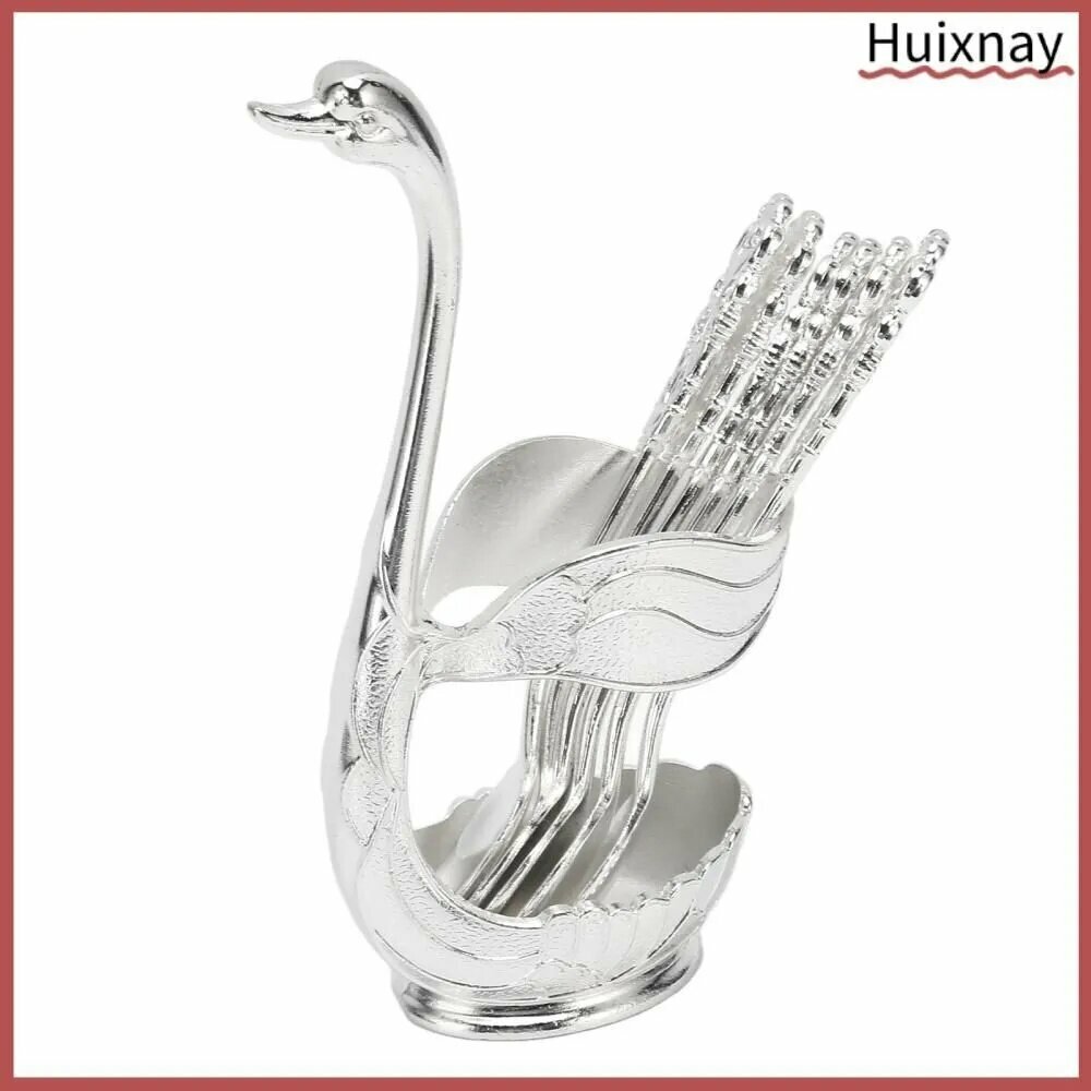 Набор ложек для десертов 6 шт, с подставкой в виде лебедя, для кофе и десертов