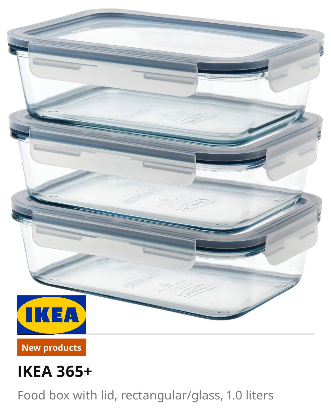 Жаропрочные контейнеры IKEA 365+, набор 3 шт, с крышкой, стеклянные, 1,0 литр