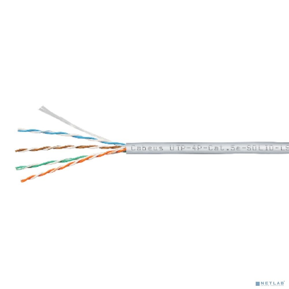 Cabeus utp-4p-cat.5e-solid-lszh-gy кабель витая пара utp (u/utp), категория 5e, 4 пары (24 awg), одножильный, серый, lszh, нг(а)-hf, (305 м)