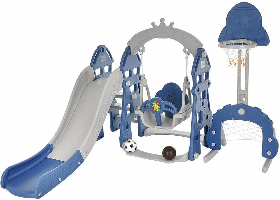 Детская Горка-Комплекс Pituso Замок(горка, качели, футб. ворота, баскет. стойка)(звук) Синий/серый