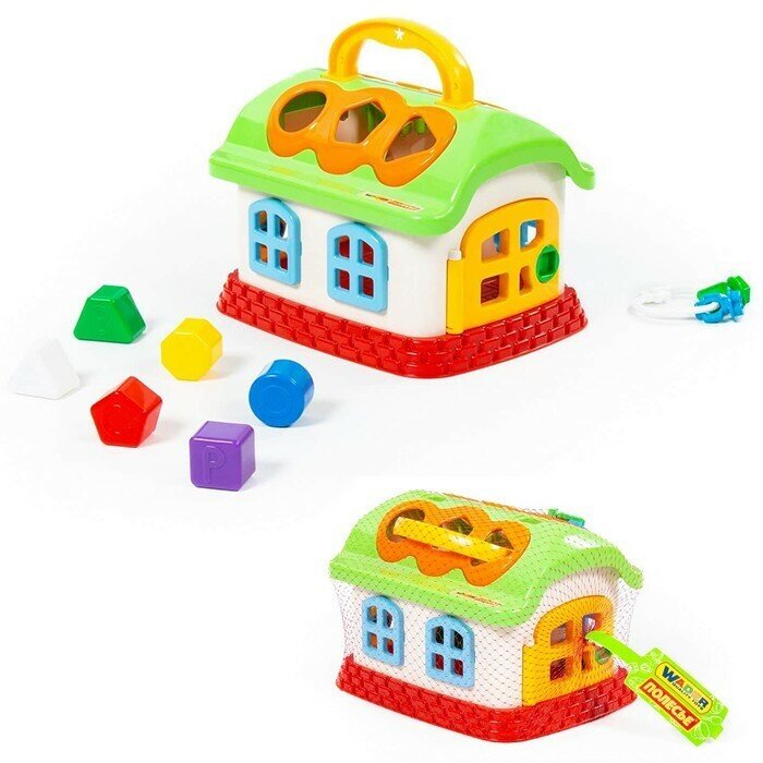 Логическая игрушка "Сказочный домик" 23,7*18,5*16,2 см. Домик-сортер, ключи и 6 фигурок-вставок, пластик, от 1 года