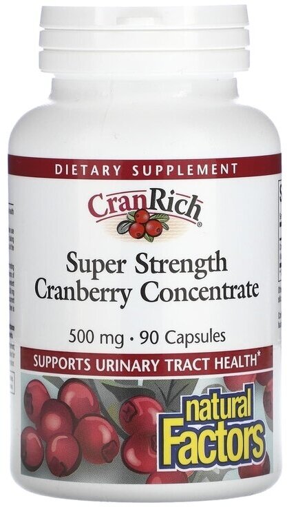 Капсулы Natural Factors CranRich Super Strength Cranberry Concentrate, 0.1 г, 500 мг, 90 шт.
