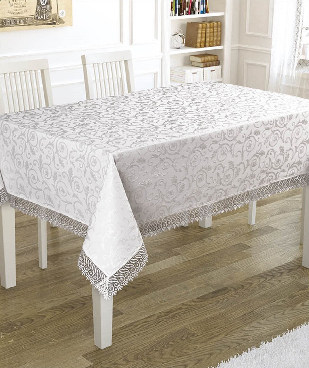 Скатерть на стол Karna KDK 140х180 см с гипюром прямоугольная белый
