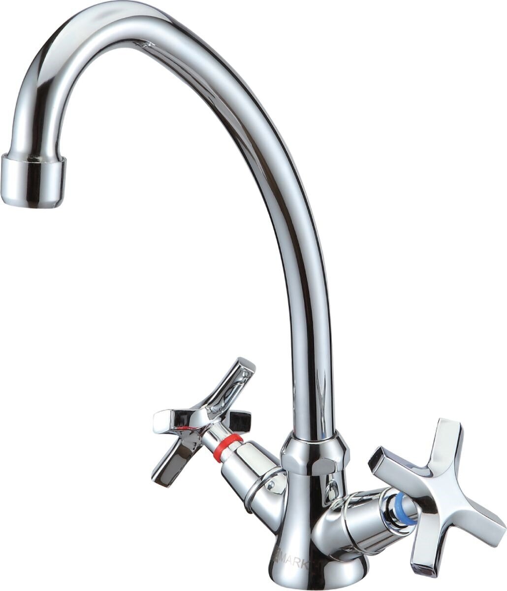 Смеситель латунный для раковины с поворотным изливом двуручный Lemark Promotion LM6050C хром