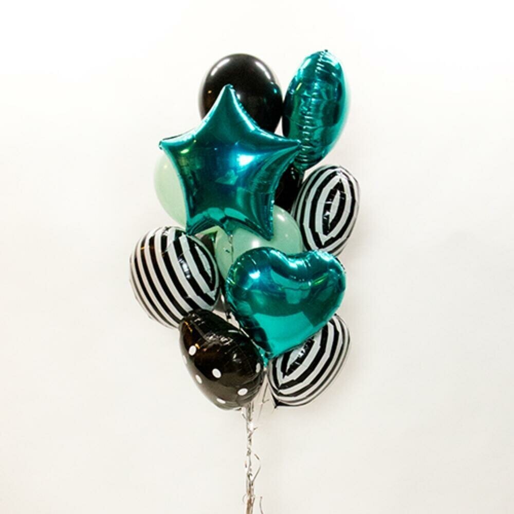 Фонтан из надутых гелием шаров черный с тиффани 12 шаров
