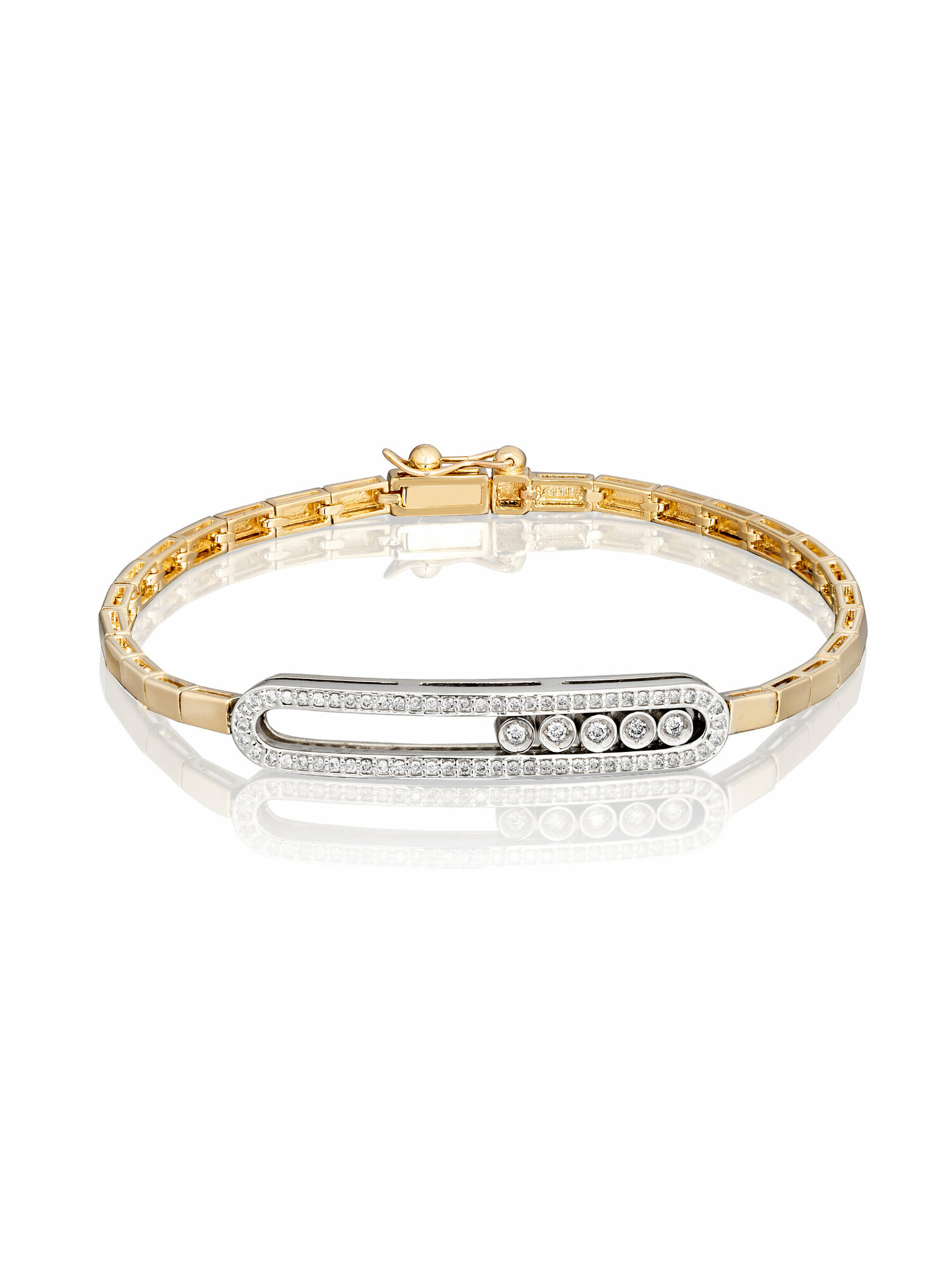 Браслет-цепочка, комбинированное золото, 585 проба, родирование, бриллиант