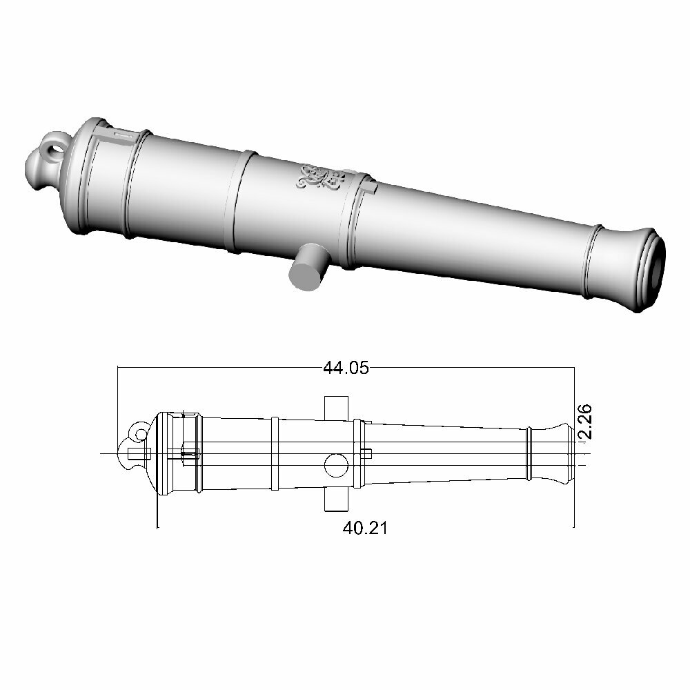 Ствол пушки тип Blomefield (32 фунта), герб Георг 3, длина 44 мм, М.1:72, 2 шт