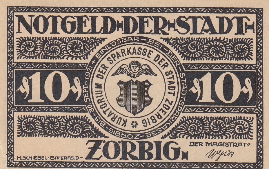 Германия Цёрбиг 10 пфеннигов 1918-1921 гг. (№1)